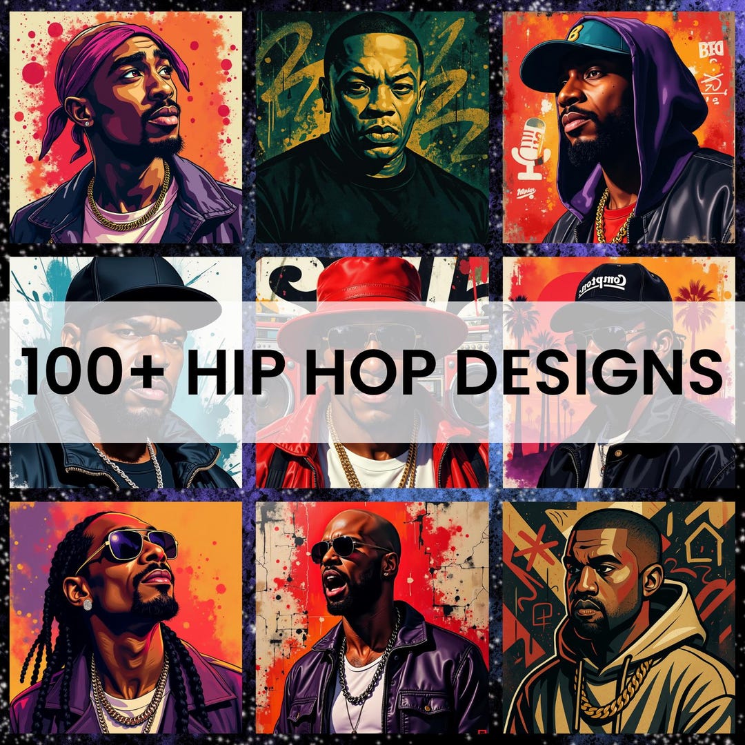 Hip Hop PNG Design Bundle: Bootleg Rap Legends, Streetwear Graphics ...