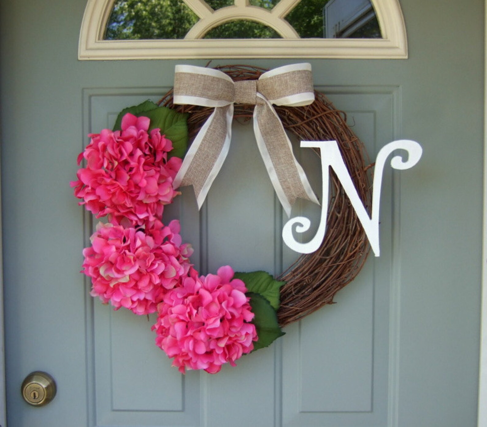 Monogrammed Wreath Summer Wreath Fall Wreath Hydrangea - Etsy