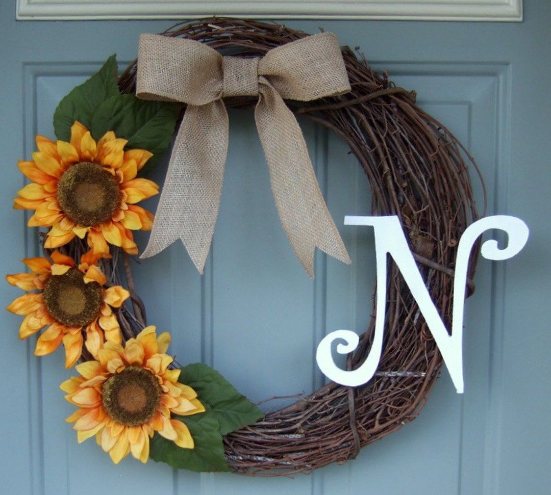 Monogrammed Wreath - Summer Wreath - Fall Wreath - Sunflower Wreath ...