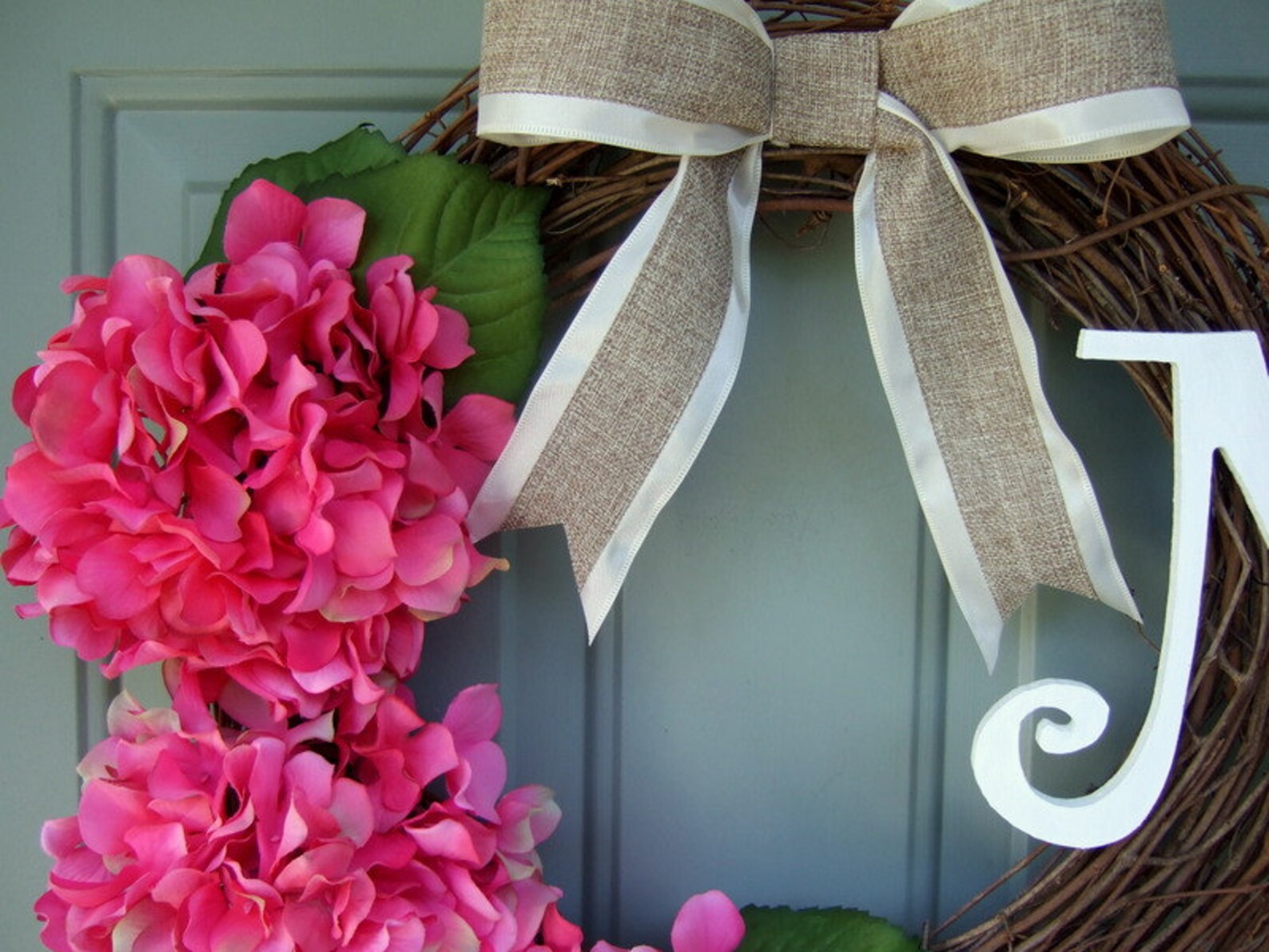 Monogrammed Wreath Summer Wreath Fall Wreath Hydrangea - Etsy