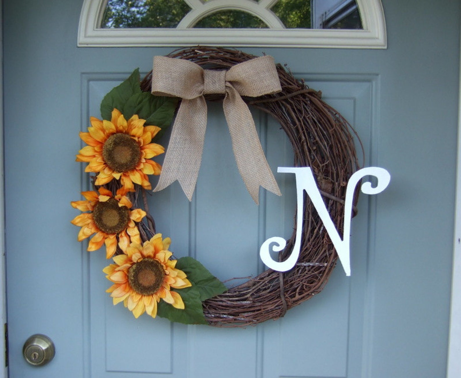 Monogrammed Wreath Summer Wreath Fall Wreath Sunflower | Etsy