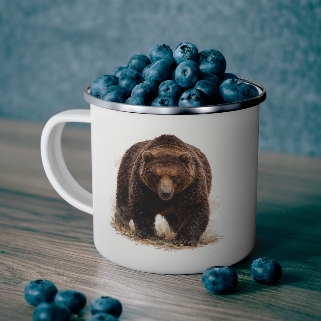 Sterk Som En Bjørn Brown Bear Watercolor Mug | Enamel Camping Mug - Etsy