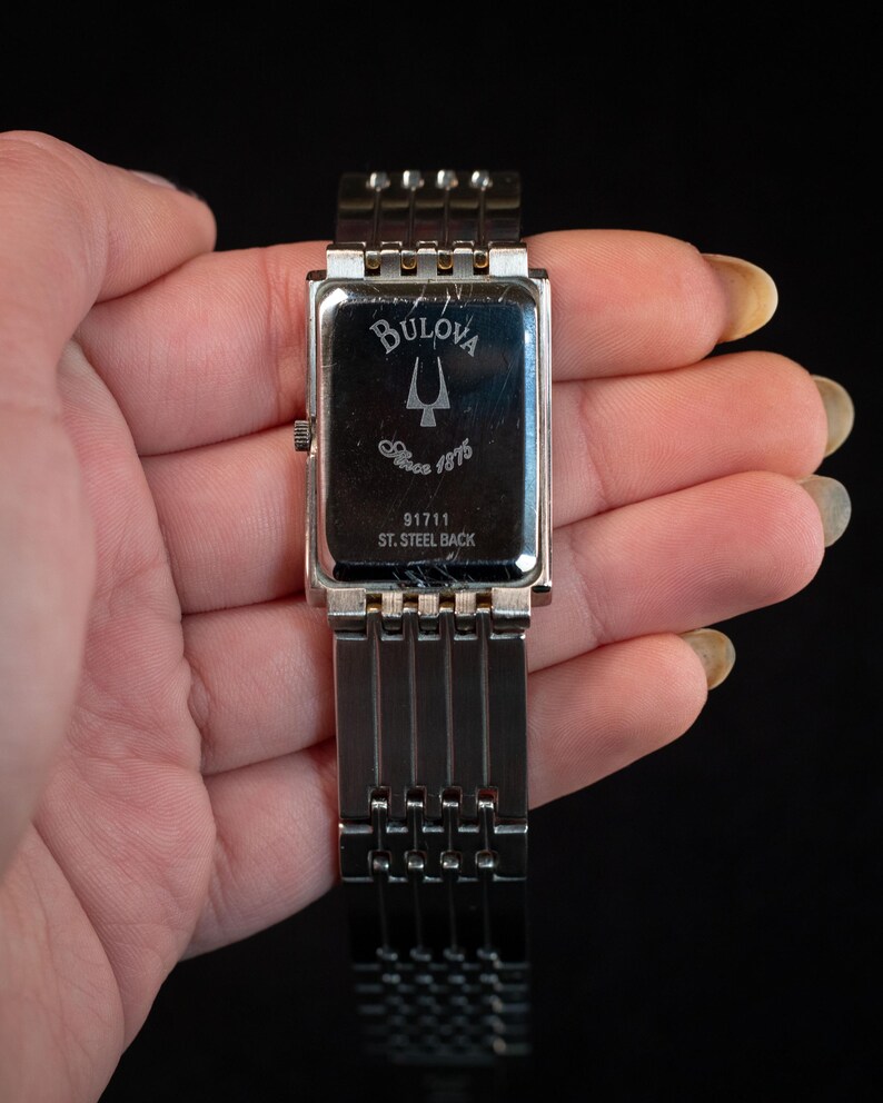 Rare 1950s Bulova Vintage Women's Watch, Rectangular Black Dial ...