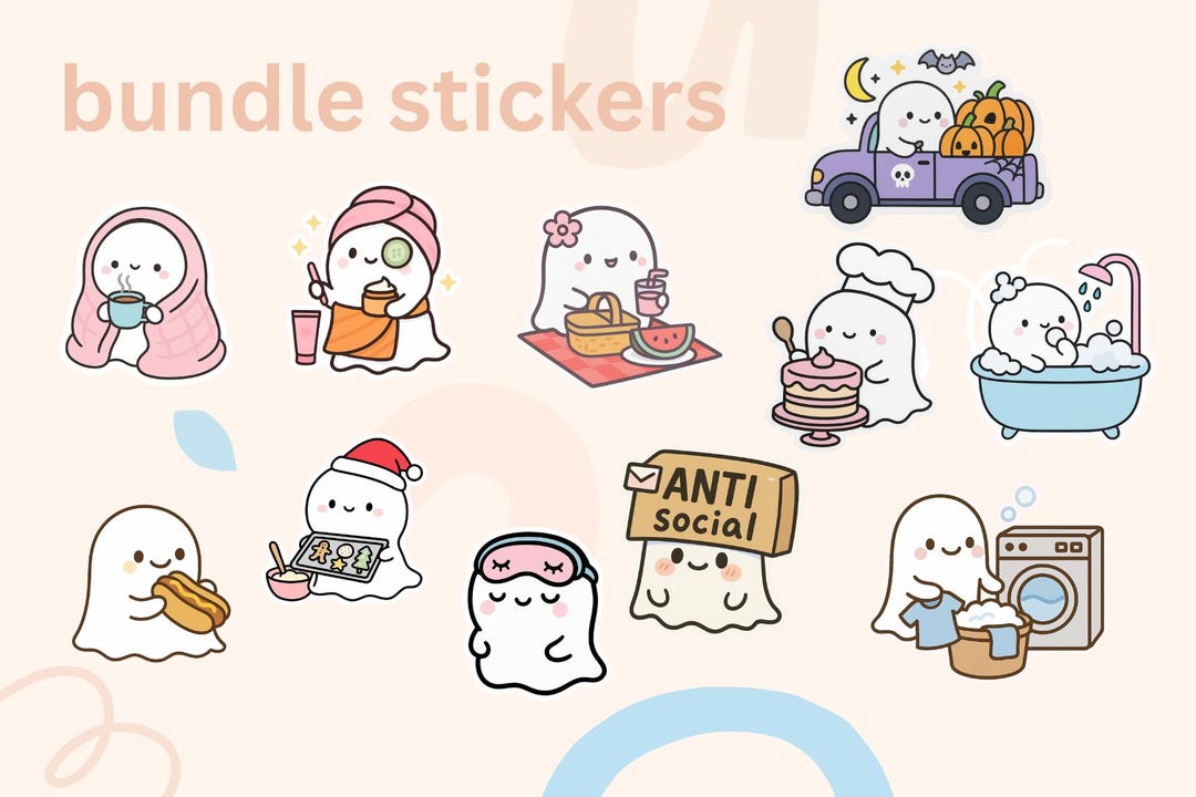 Cute Ghost Sticker Bundle Kawaii Spooky Ghosts Vinyl Decals Pastel ...