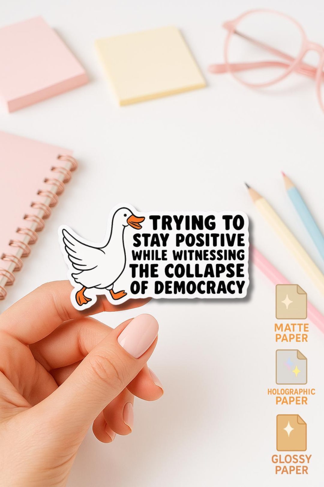 Funny Goose Meme Sticker: Trying to Stay Positive, Laptop Decal - Etsy