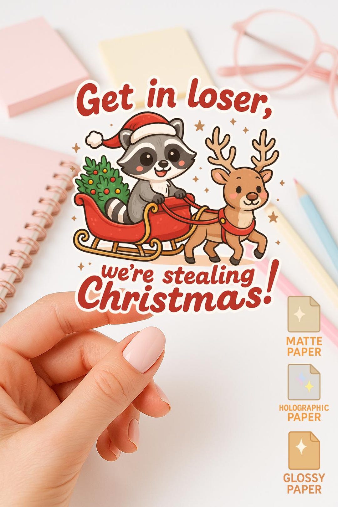 Funny Raccoon Christmas Sticker, Get in Loser, Holiday Decal - Etsy