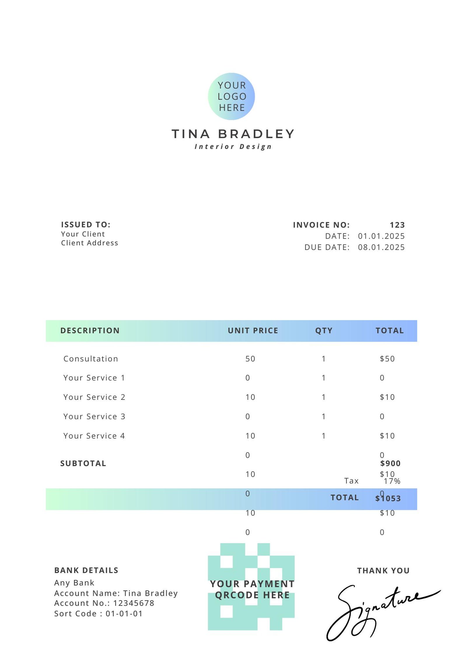 Elegant Business Invoice Template Design. WITH QR CODE! Editable ...