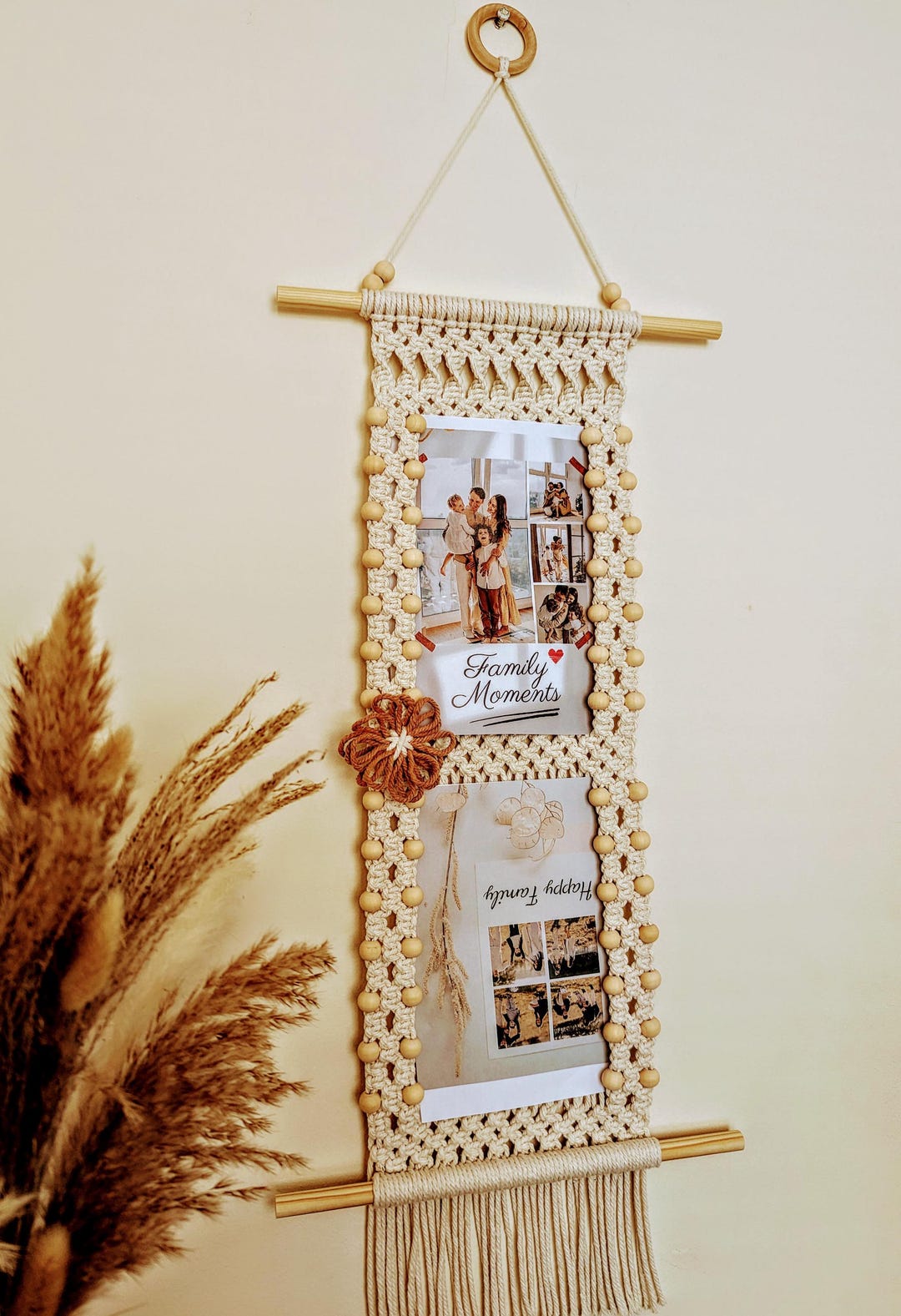 Personalised Macrame Photo Frame Holder With Beads -boho Frame Display ...