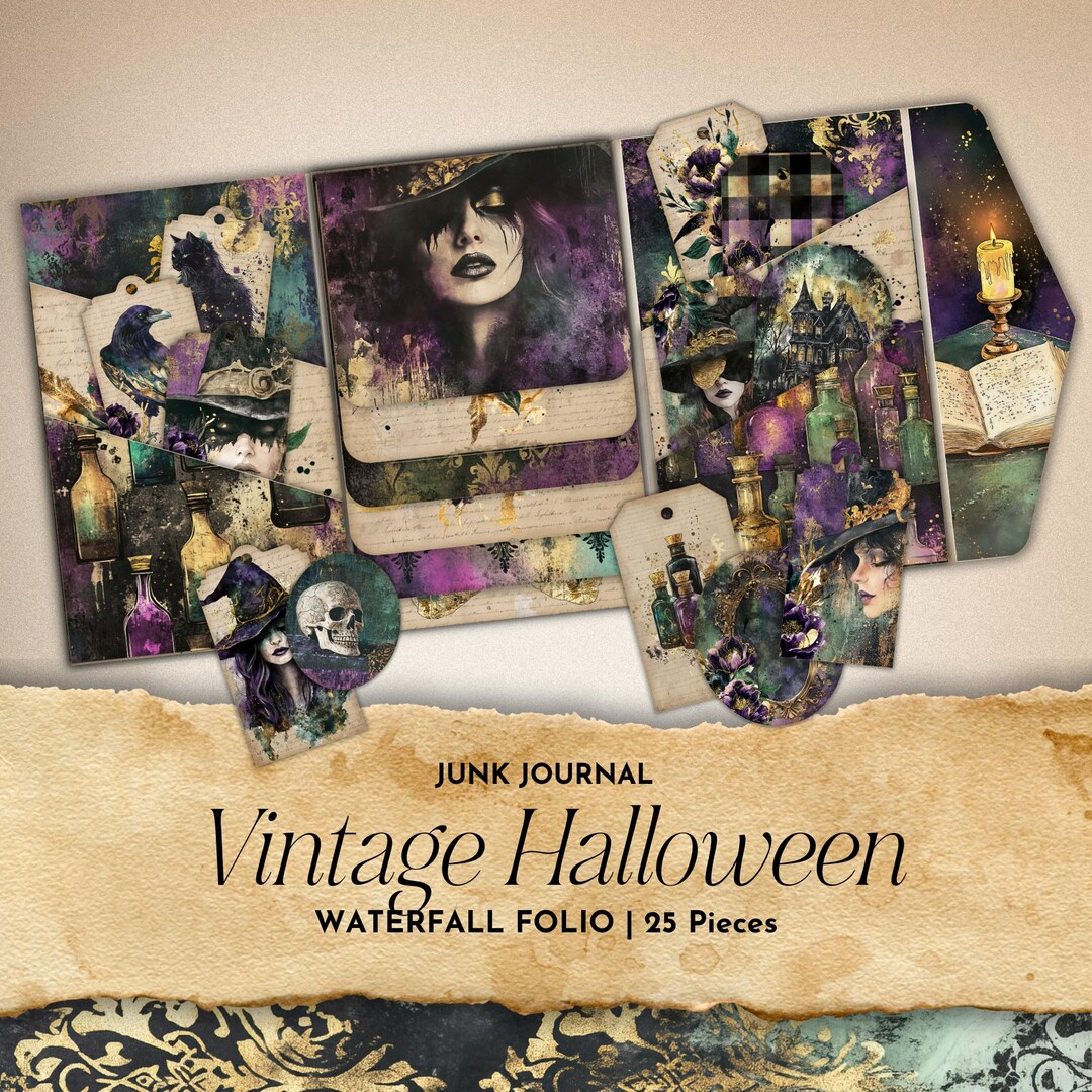 Vintage Halloween Waterfall Folio | Witches Printable Junk Journal ...