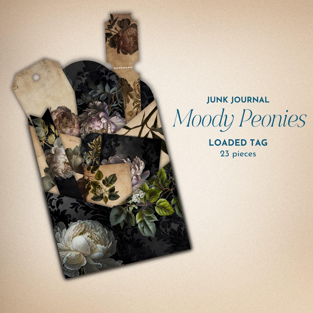 Moody Peonies Digital Junk Journal Ephemera | Black Junk Journal ...