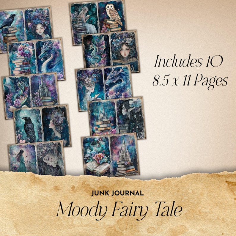 Moody Fairy Tale Junk Journal Pages | Dragons & Books Paper | Printable ...