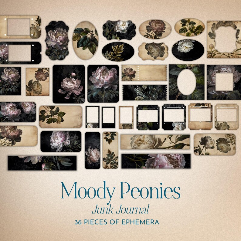 Moody Peonies Digital Junk Journal Ephemera | Flower Junk Journal ...