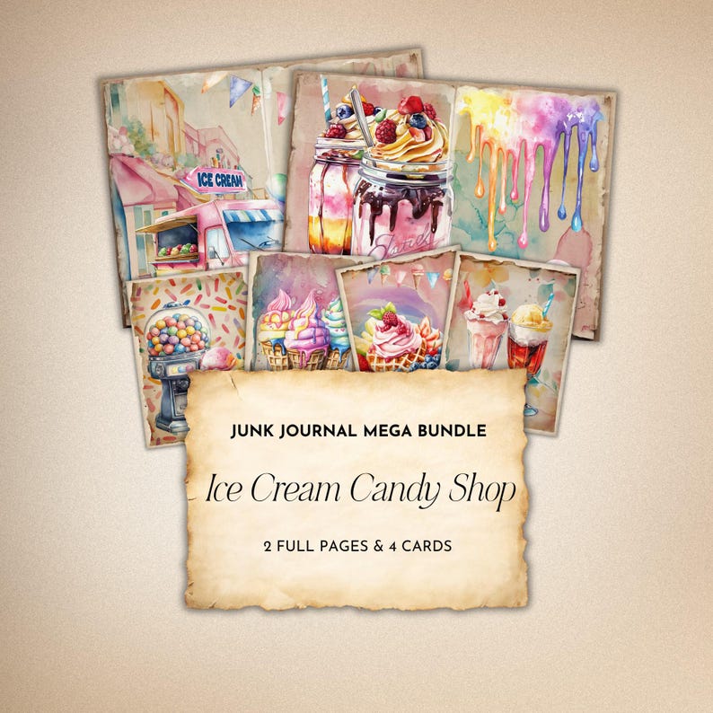 Ice Cream Candy Shop Junk Journal Kit | Rainbow Color Digital Junk ...