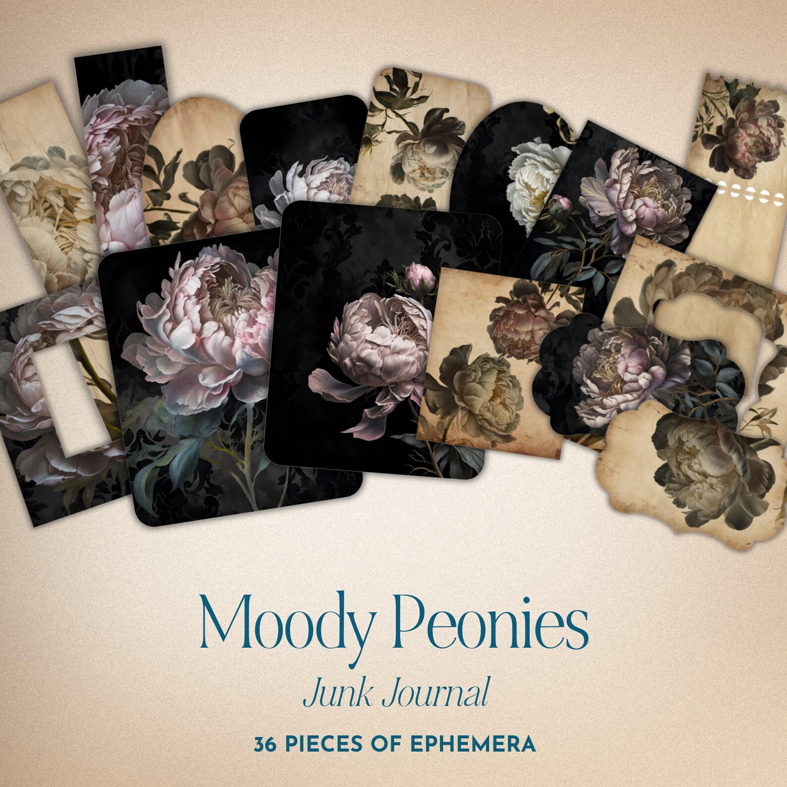 Moody Peonies Digital Junk Journal Ephemera | Flower Junk Journal ...