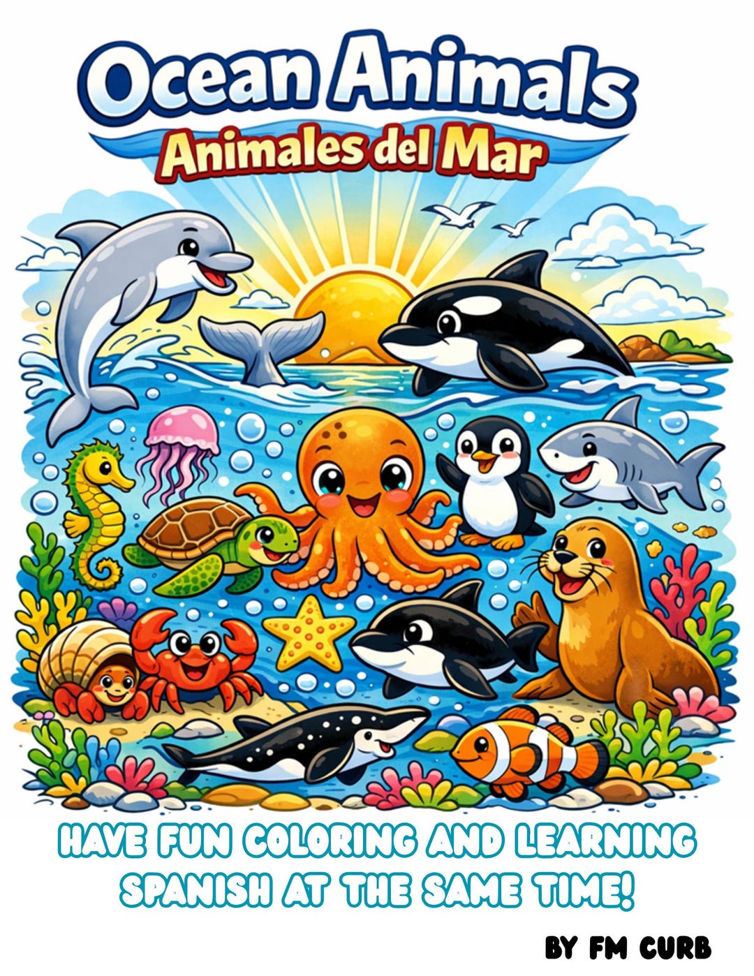34-page Ocean Animals Spanish Learning Coloring Book | Coloring + Trace ...