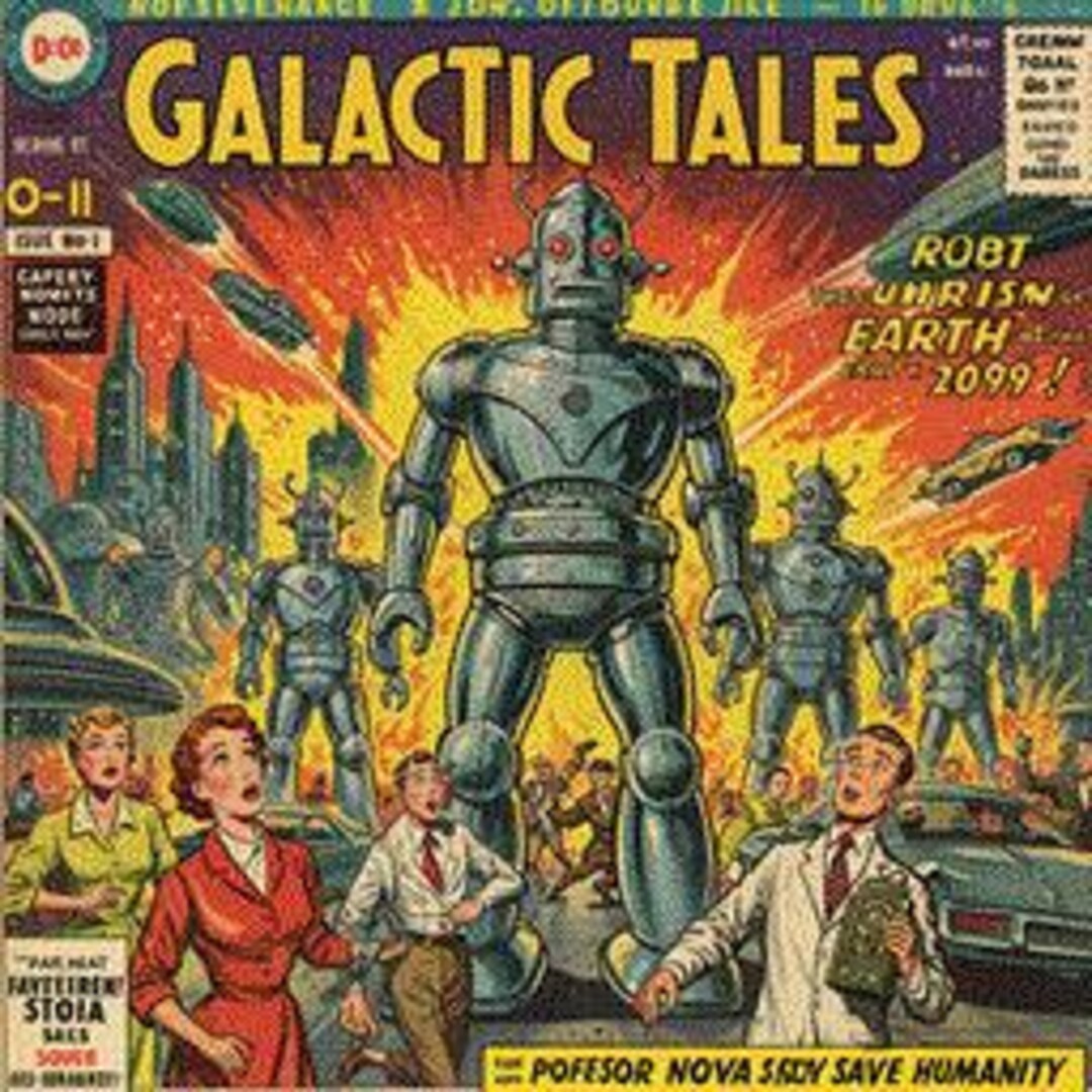 Robot Uprising! Retro Futurism Digital Wall Art, 1950s Pulp Sci-fi ...