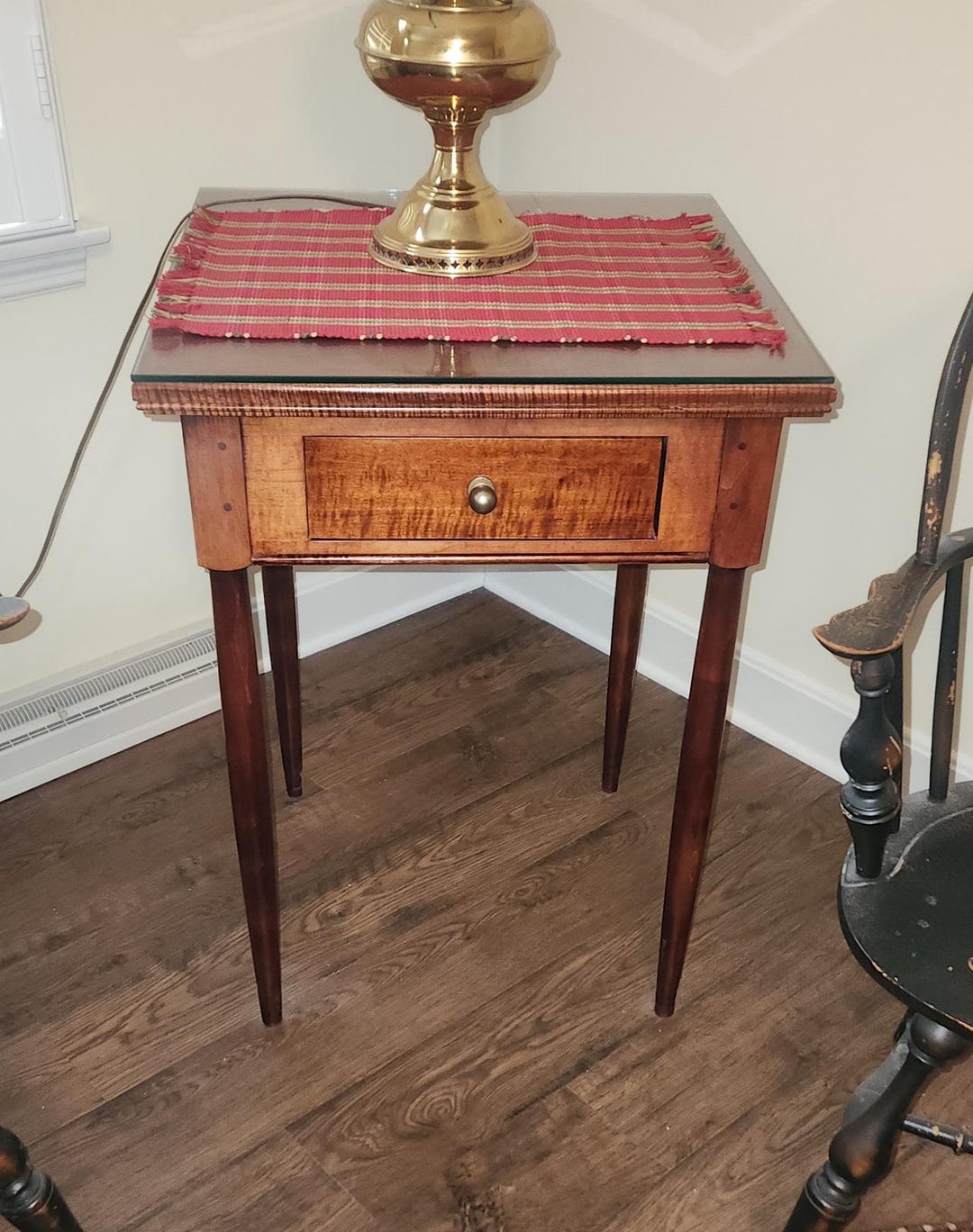 Tiger Maple End / Side Table With Dovetailed Drawer, Turned Shaker ...