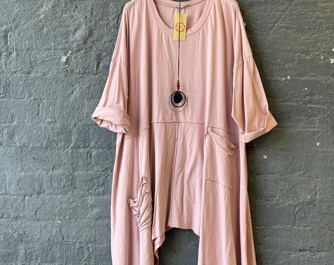 Plus Size Tunic Top With Necklace | Oversized Cotton Asymmetrical Shirt With Pocket | Loose Fit ...