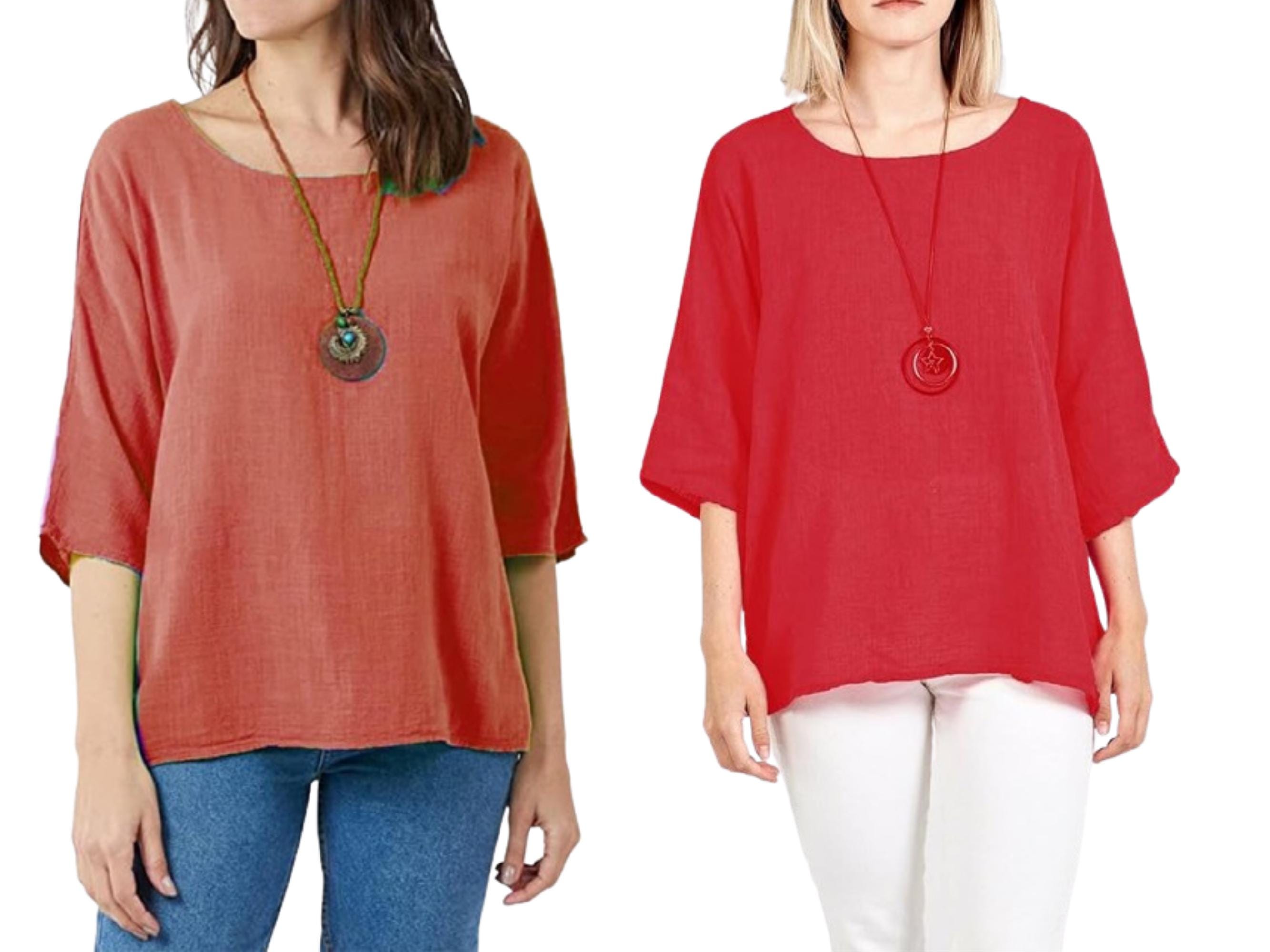 Ladies Cotton Tunic Top Batwing Oversized Blouse Lagenlook Women Loose ...