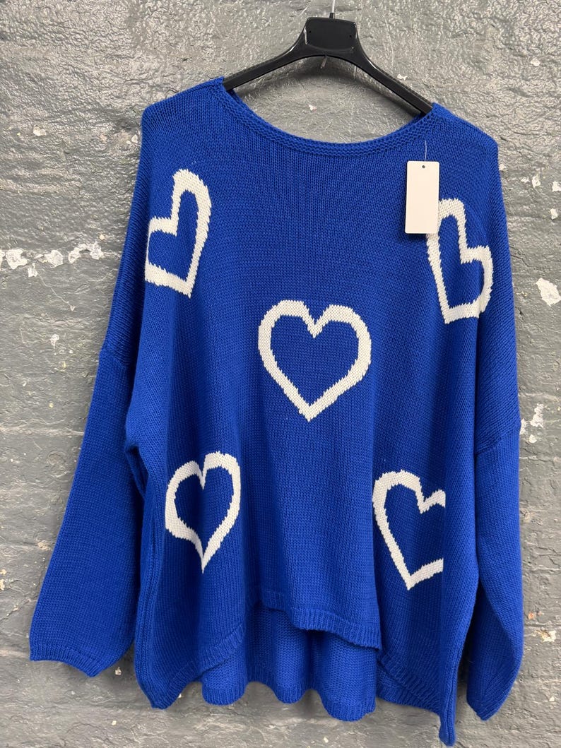 Italian Knit Heart Print Oversized Sweater | Lagenlook Top - Etsy