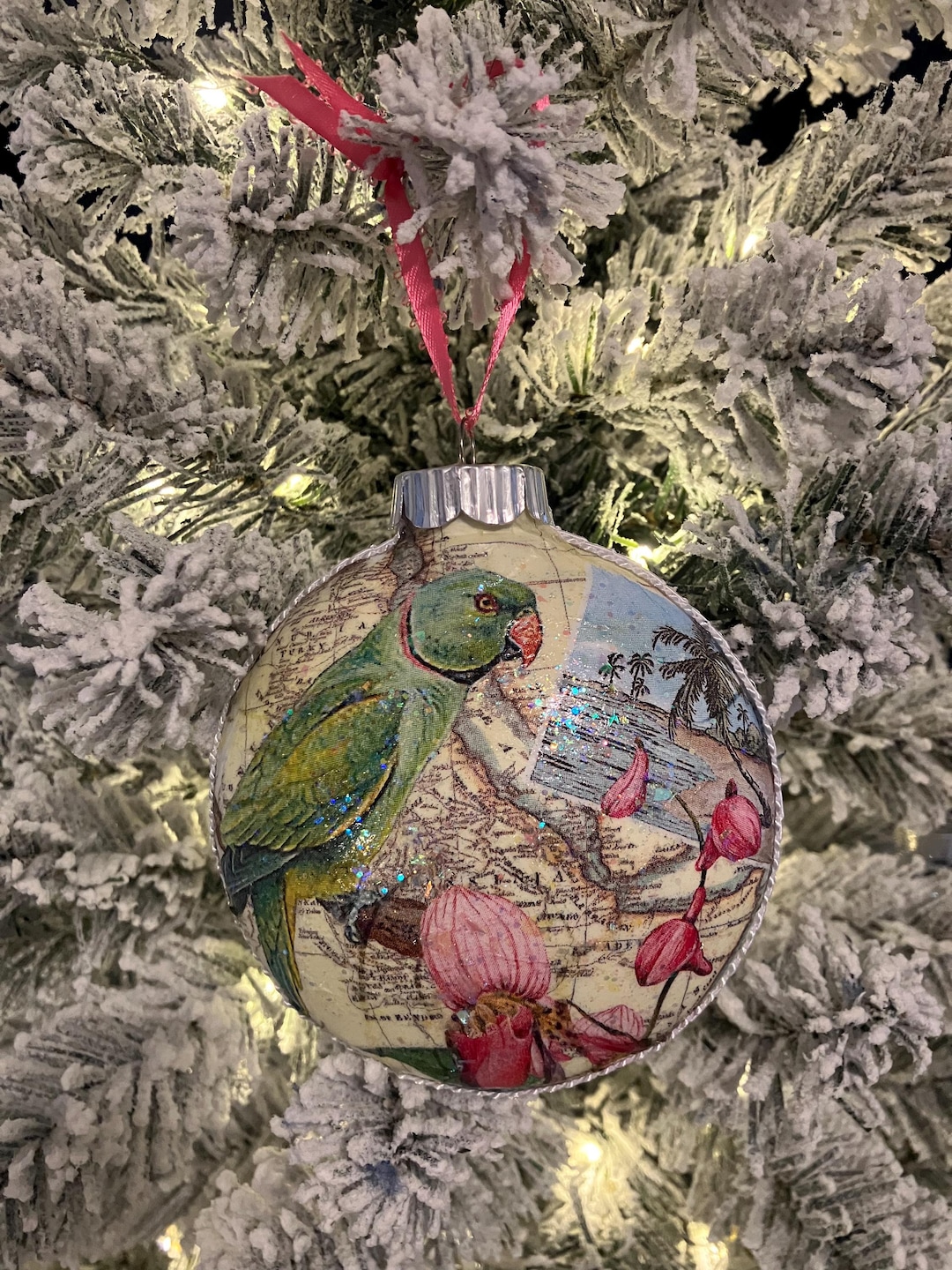 Green Traveling Parrot Christmas Ornament, Holiday Decor, Parrots ...