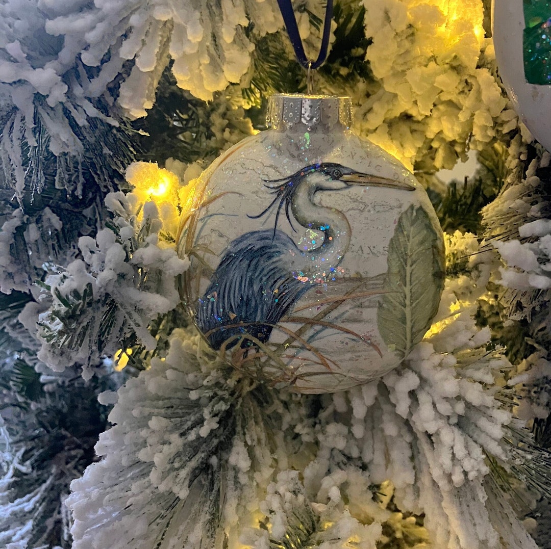 Great Blue Heron Christmas Tree Ornament, Home Decor, Cottage Decor ...