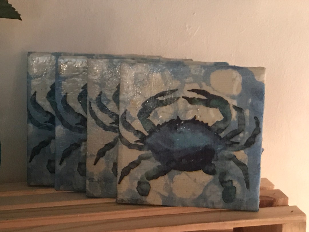 Blue Crab Coaster Set, Square, Round, Coasters, Beach Decor, Home Decor ...