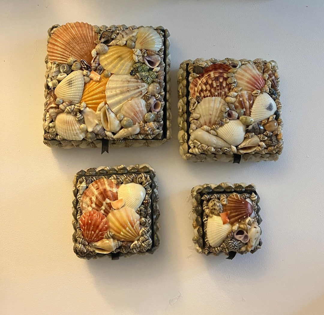 Seashell Jewelry Boxes square Vintage - Etsy