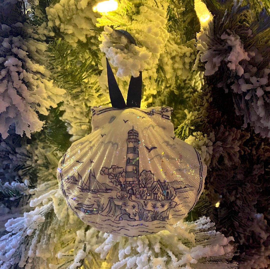 Lighthouse Paradise Scallop Shell Ornament, Christmas Decor, Beach ...