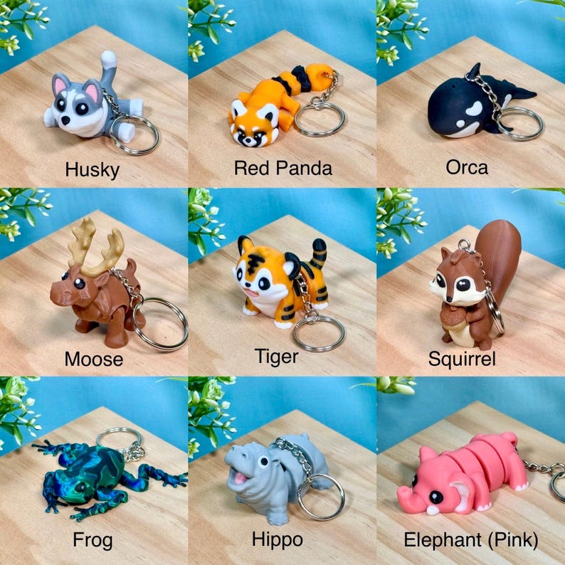 3D Printed Flexi Animal Key Chains | Mini Articulated Animal Figurine ...