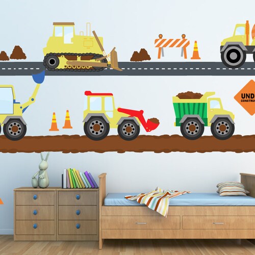 Construction Trucks Decals REUSABLE Decals SIXTEEN FEET of | Etsy