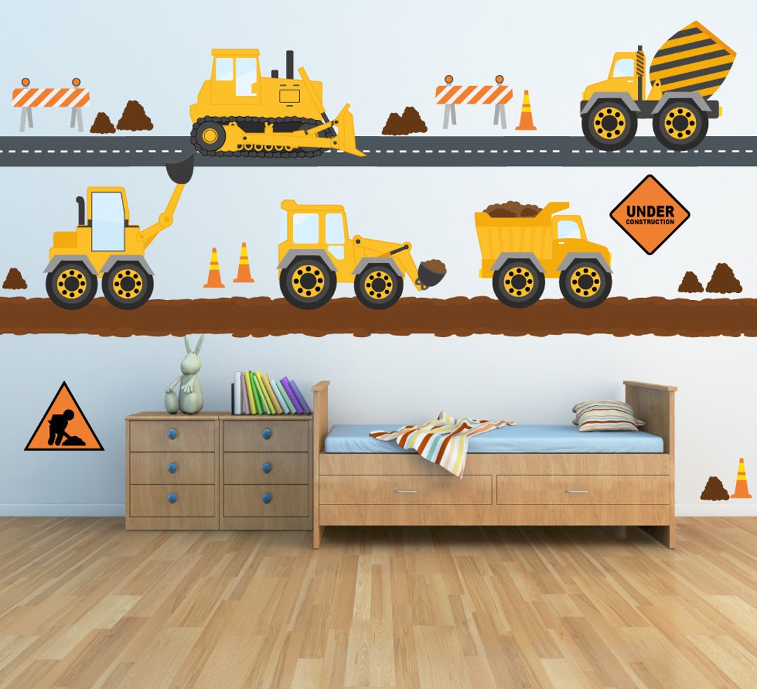 Construction Trucks Wall Decal, Roads Dirt Roads Wall Decals, REUSABLE ...