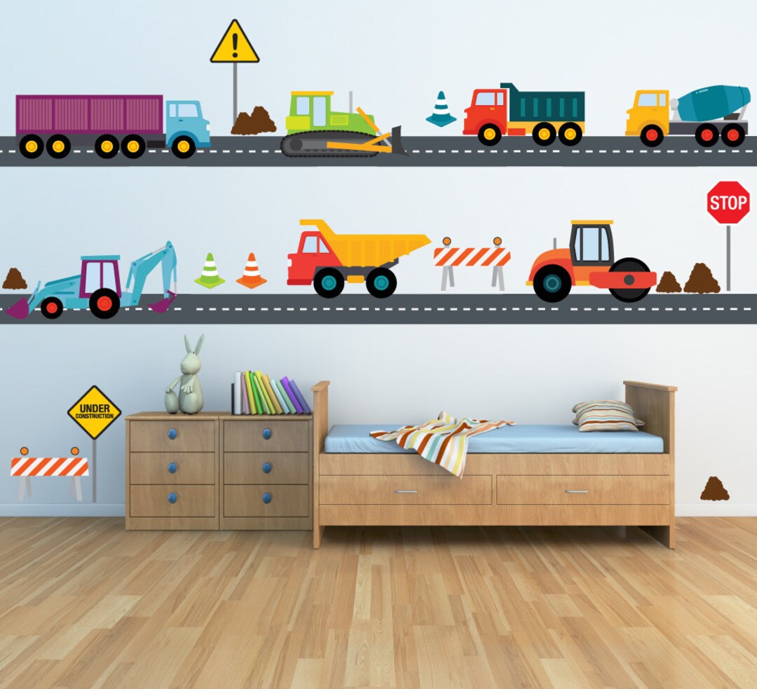 Construction Trucks Decals REUSABLE Decals, SIXTEEN FEET of Roadway ...