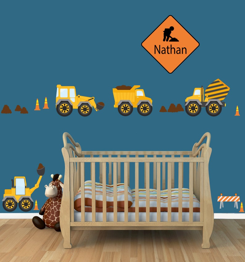 Construction Trucks Decal Monogram Sign Boys FABRIC Decal | Etsy