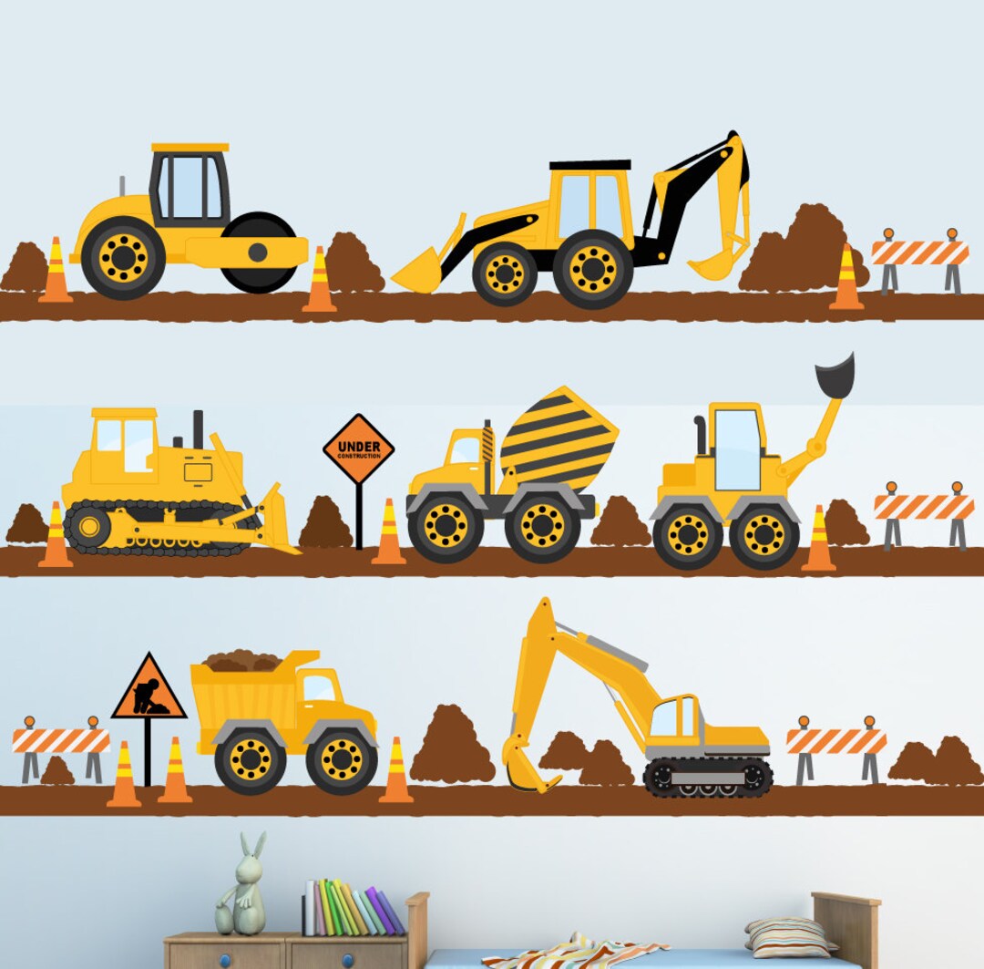 Construction Trucks Decal, Road Decal, Truck Decal, Boys Decals ...