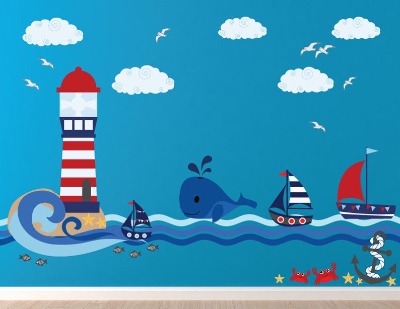 Nautical Decal Lighthouse Decal Whale Decal Nursery Decal - Etsy
