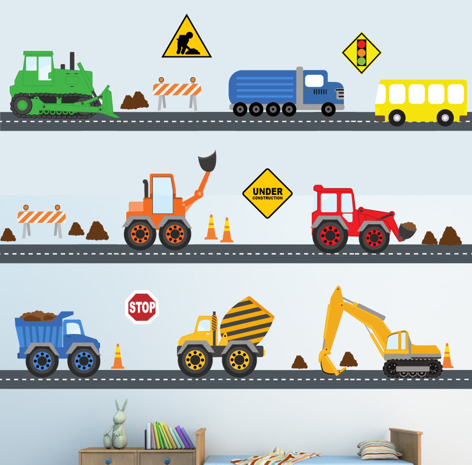 Construction Decal Trucks Roads Decal Construction Decal - Etsy