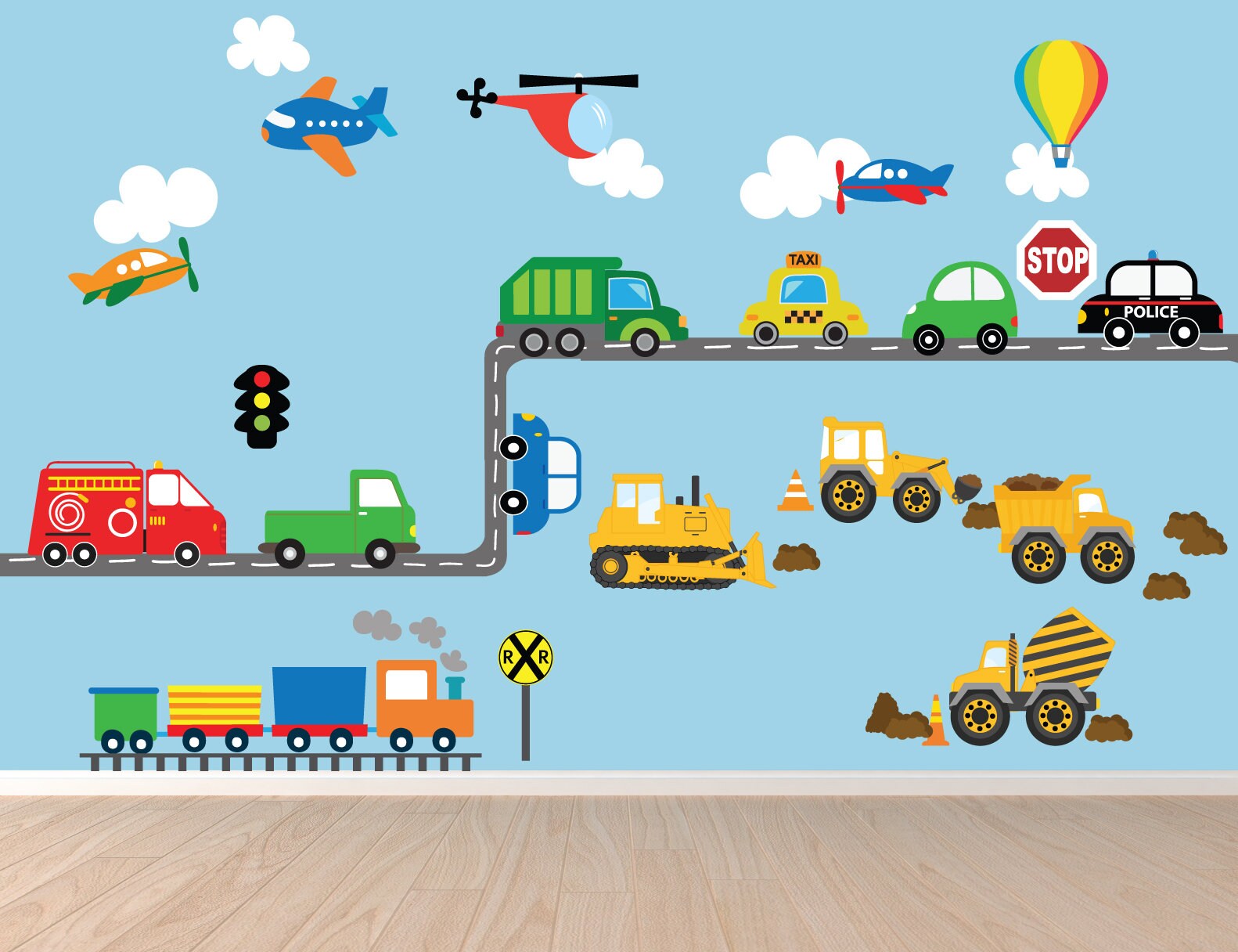 Construction Trucks Car Wall Decal Transportation Trucks Road - Etsy