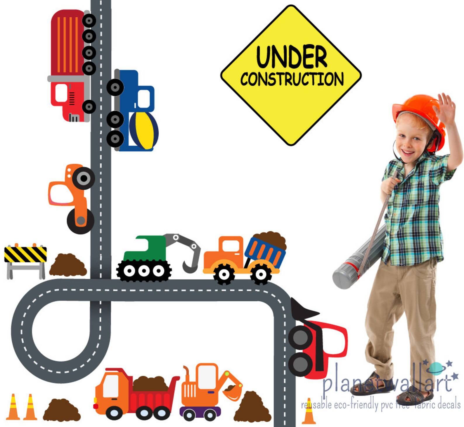 Construction Decal Trucks Road Decal Non-toxic REUSABLE Wall - Etsy