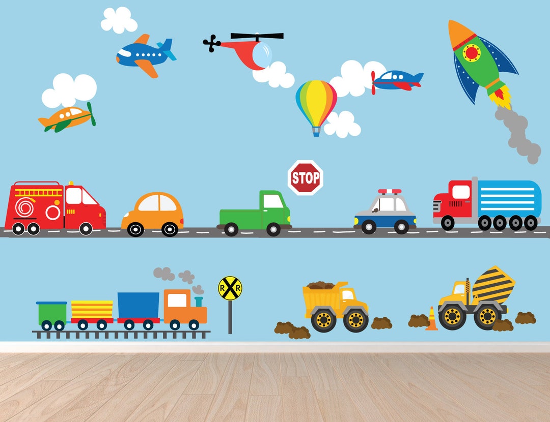 Construction Trucks Car Wall Decal Transportation Trucks Road - Etsy