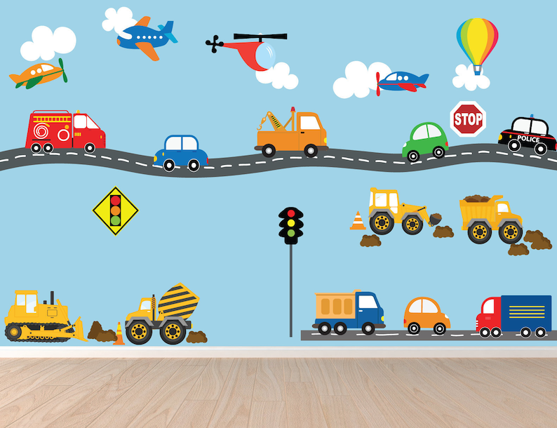 Construction Trucks Car Wall Decal Transportation Trucks Road | Etsy
