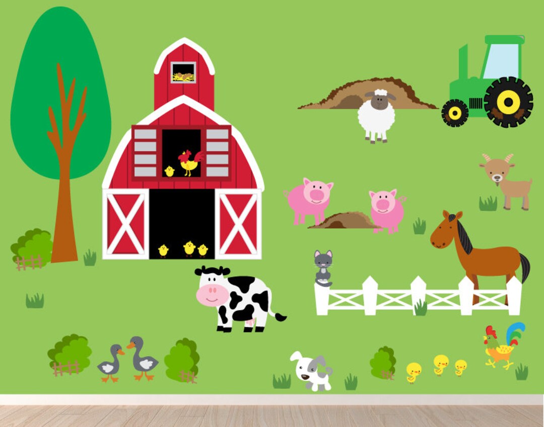 Farm Wall Decal, Kids Wall Decal, Barn Wall Decal, Farm Animals Decal ...