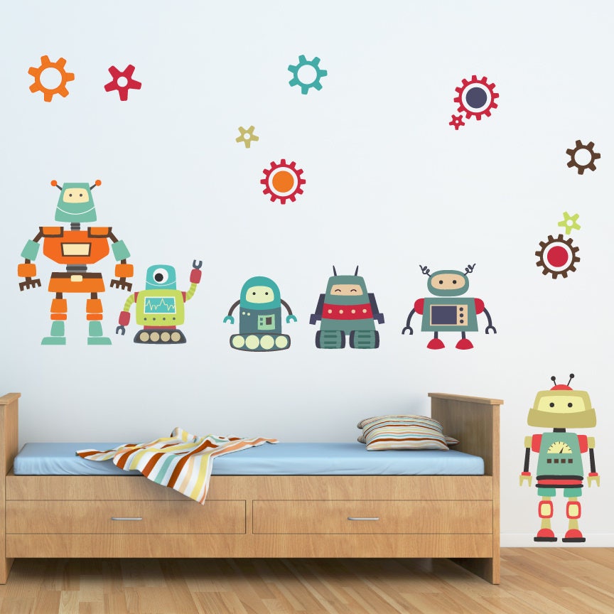 Robot Wall Decals, Robot Decals, Nursery Wall Decal, REUSABLE Wall ...