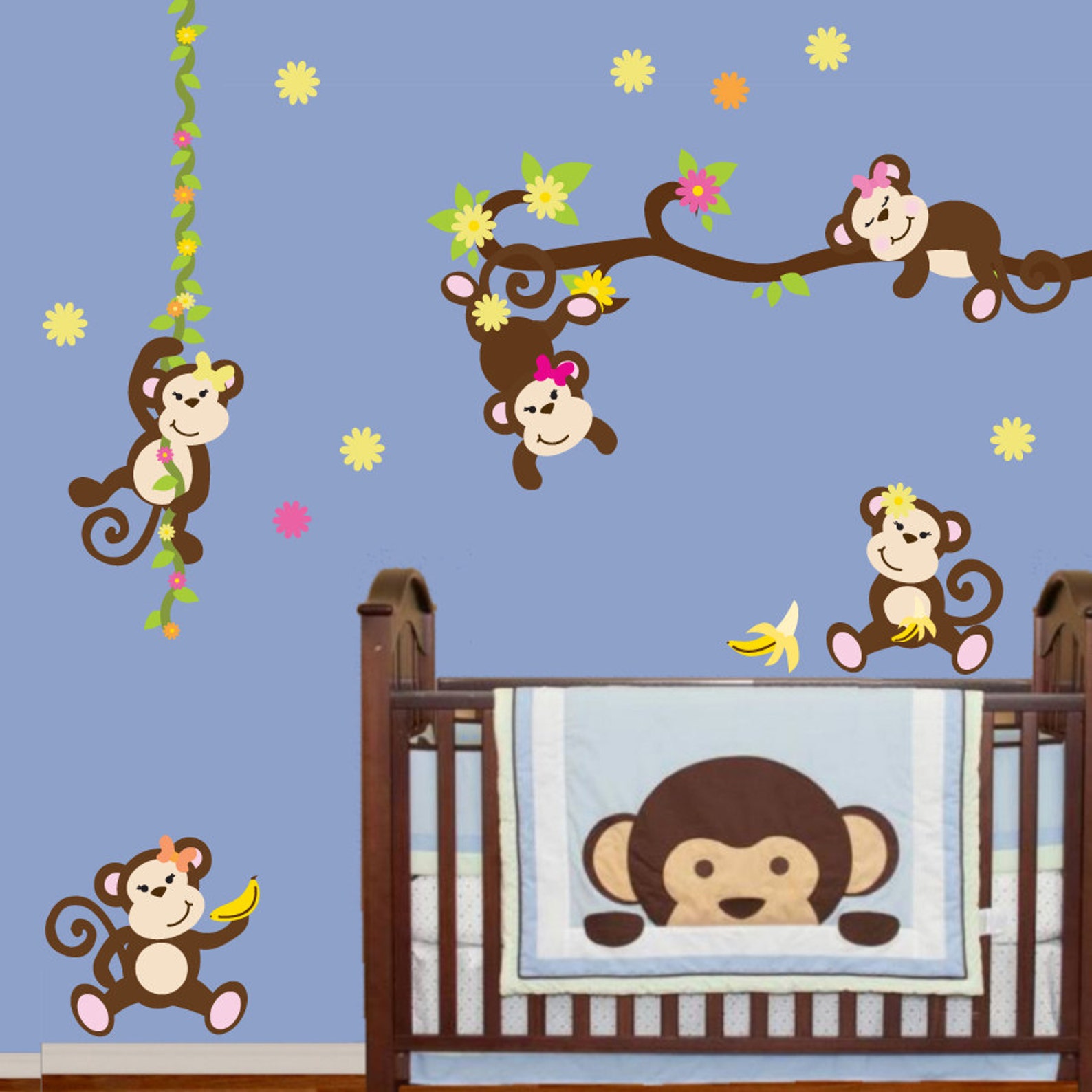 Monkey DECAL Boys Girls Monkey Decals Reusable Fabric | Etsy