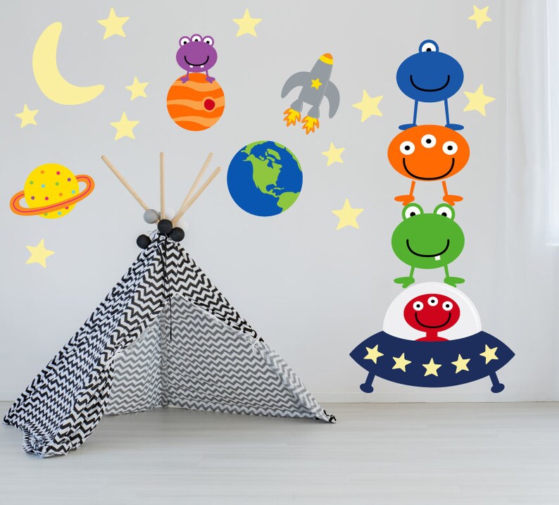 Space Wall Decal Alien Wall Decal Boys Wall Decals Rocket - Etsy