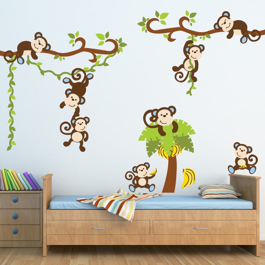 Monkey DECAL Boys Monkey Decal Girls Monkey Decals Reusable | Etsy