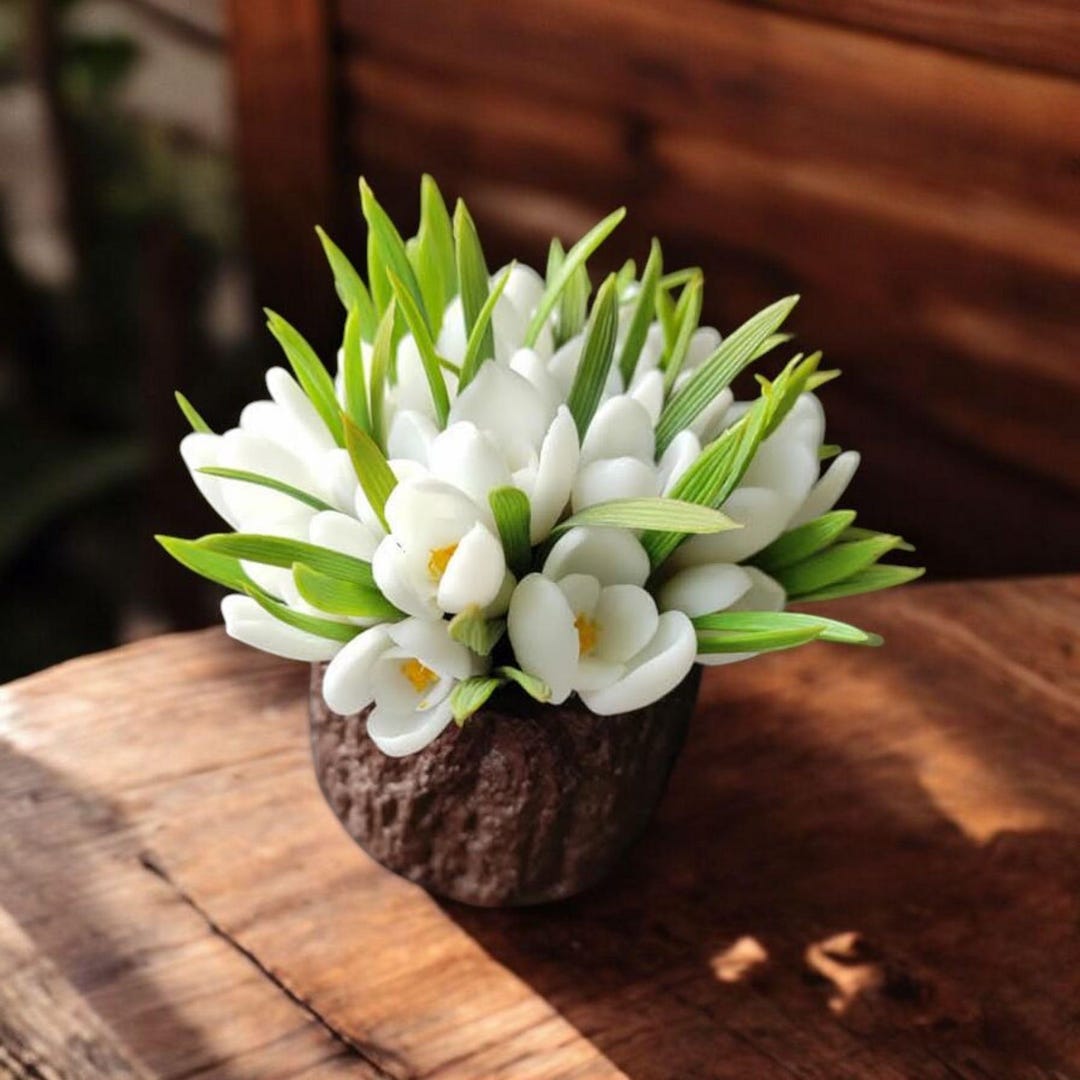 Snowdrop Soap Flower Bouquet Handmade Spring Decor Plaster Pot Mothers ...