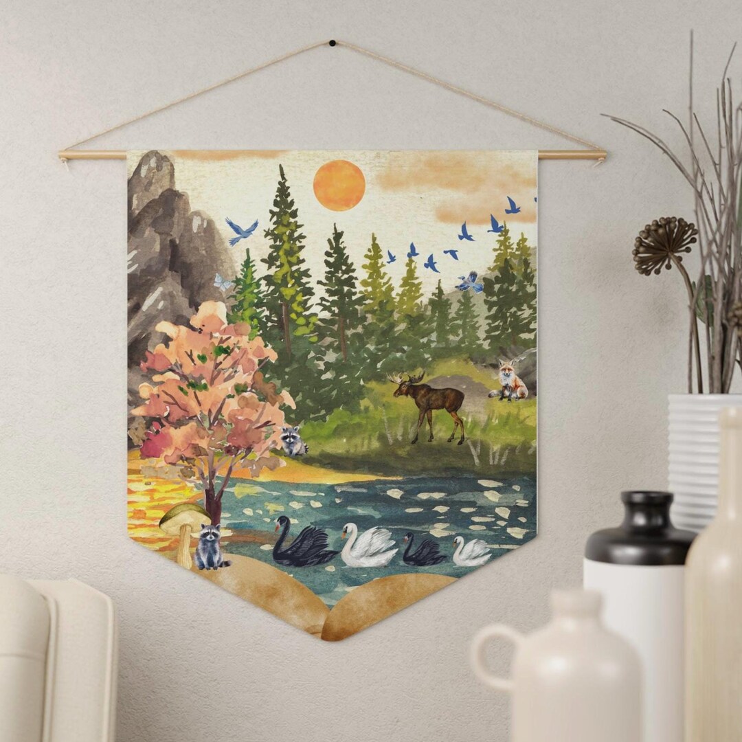 Nature-inspired Wall Pennant, Boho Decor, Woodland Landscape Hanging ...