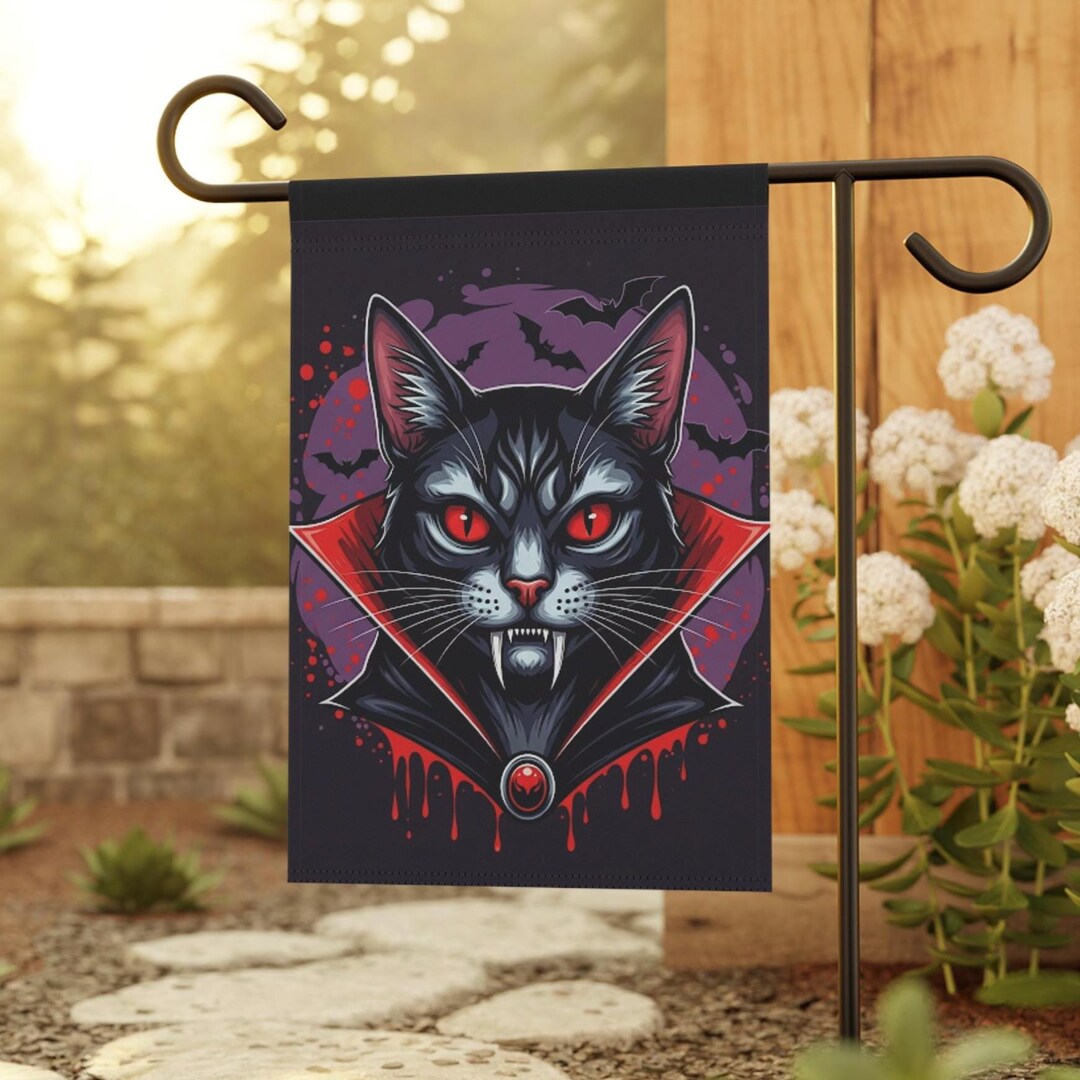 Spooky Vampire, Goth Cat Garden Flag, Halloween Banner, Outdoor Decor ...