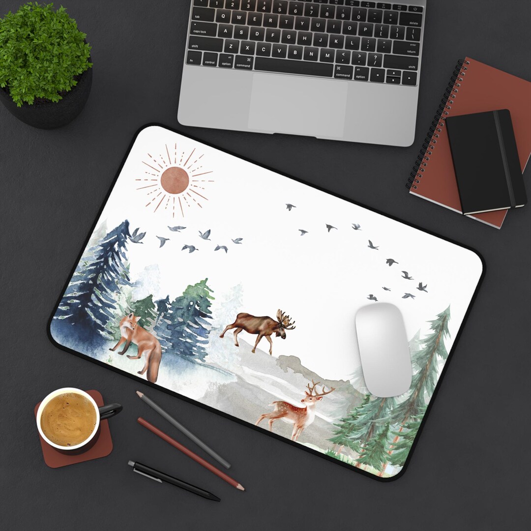Wilderness Adventure Desk Mat, Moose, Fox, Deer Scene, Traveler Gift ...
